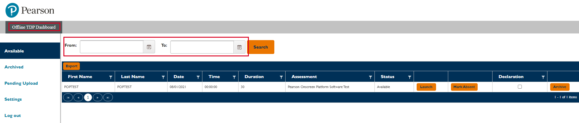 Pearson Onscreen Platform (POP): Pearson Assessor Dashboard (PAD) Test ...