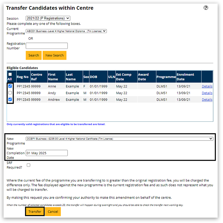 Licensed Higher Nationals: Learner Transfers & Top-ups