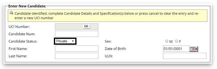 Entries: Private Candidates