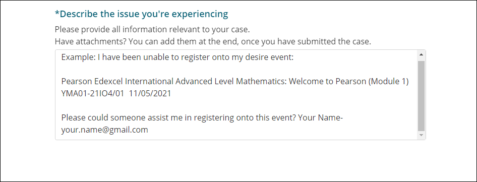 Submitting a query to the Training from Pearson Team