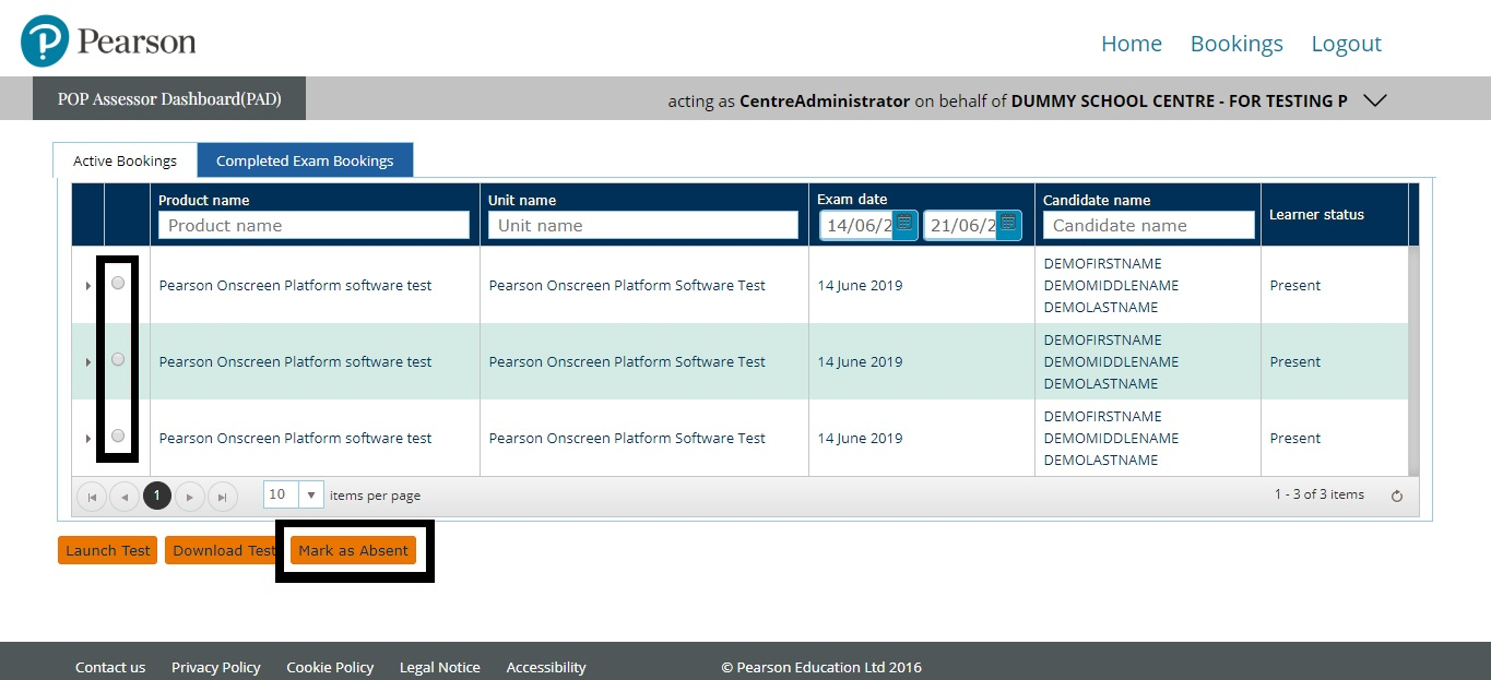 Edexcel Online: Onscreen Testing: Marking A Candidate Absent (Offline)