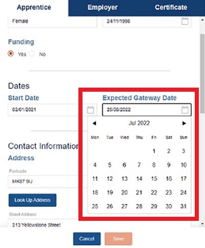 End-point Assessment: Updating Expected Gateway Dates