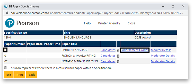 Edexcel Online: Submitting Endorsement Grades