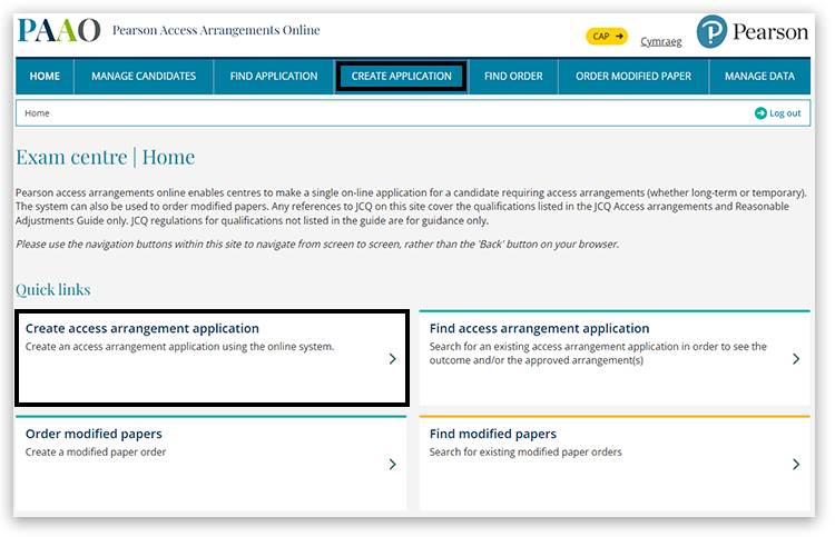 PAAO: Pearson Access Arrangements - Creating an Application