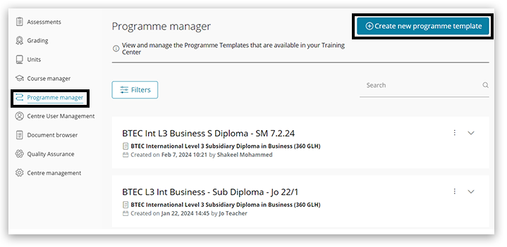 Pearson Progress: Creating a Programme Template
