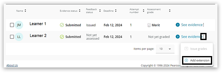 Pearson Progress: Adding a deadline extension to an assessment