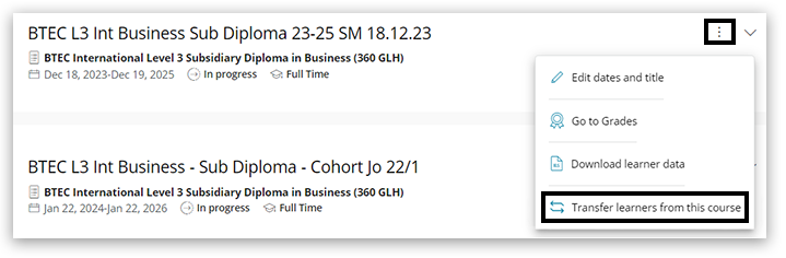 Pearson Progress: Transfer learners from one course to another