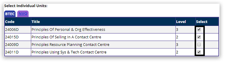Edexcel Online: BTEC Individual Unit Registrations