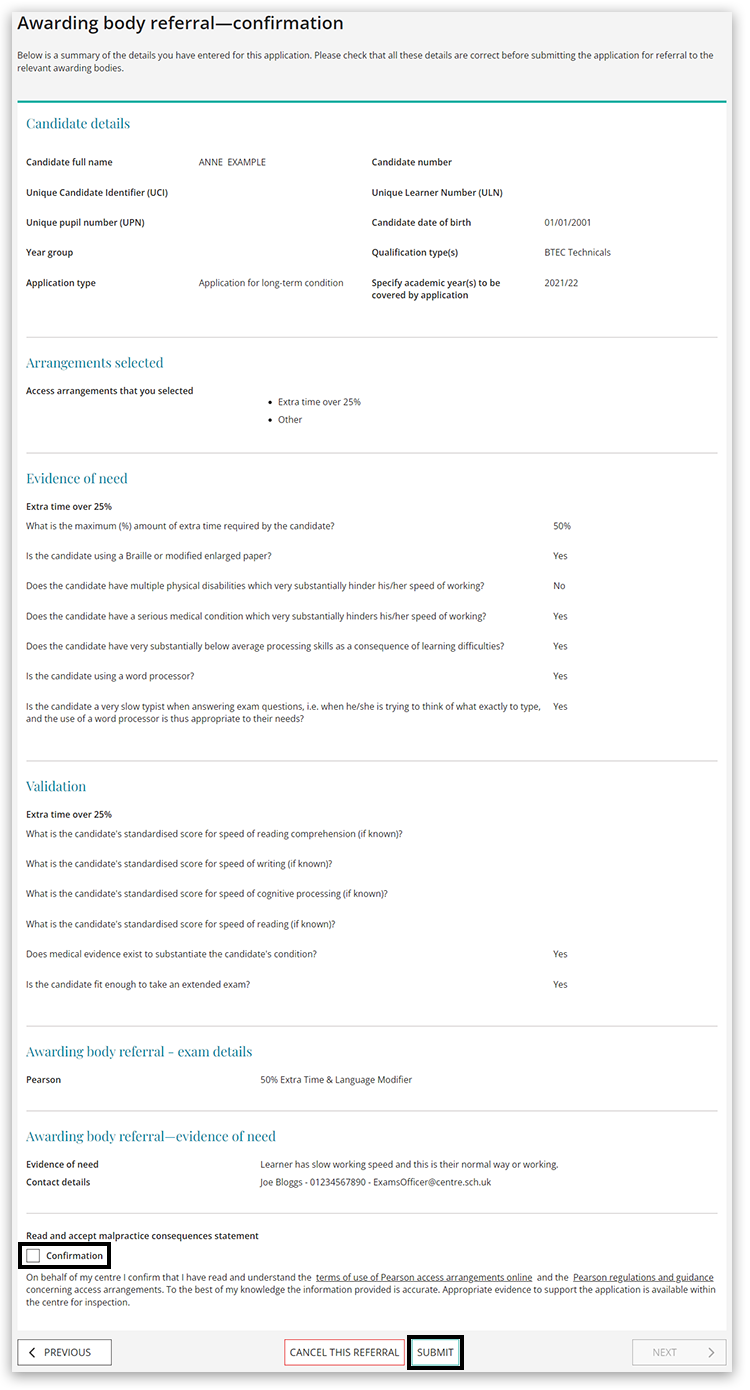 PAAO: Pearson Access Arrangements - Creating an Application