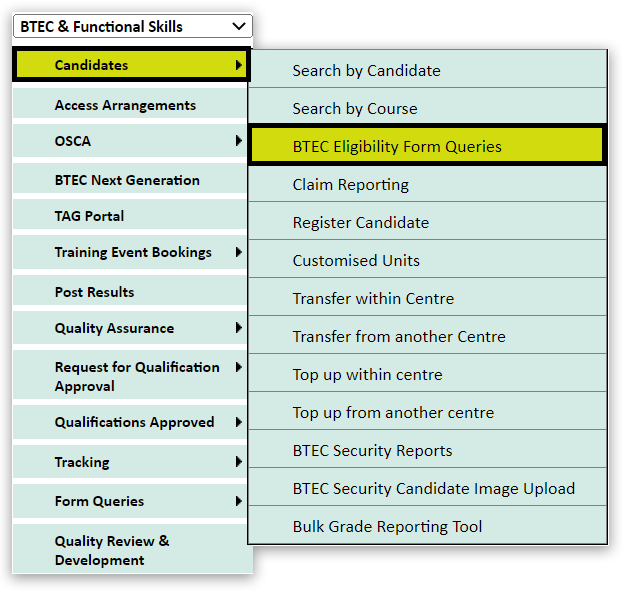 Edexcel Online: BTEC Eligibility Form Queries