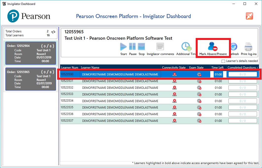 Edexcel Online: Onscreen Testing: Marking A Candidate Absent (Classroom ...