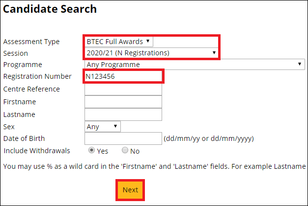 Registrations: Search For A Candidate / Making Amendments