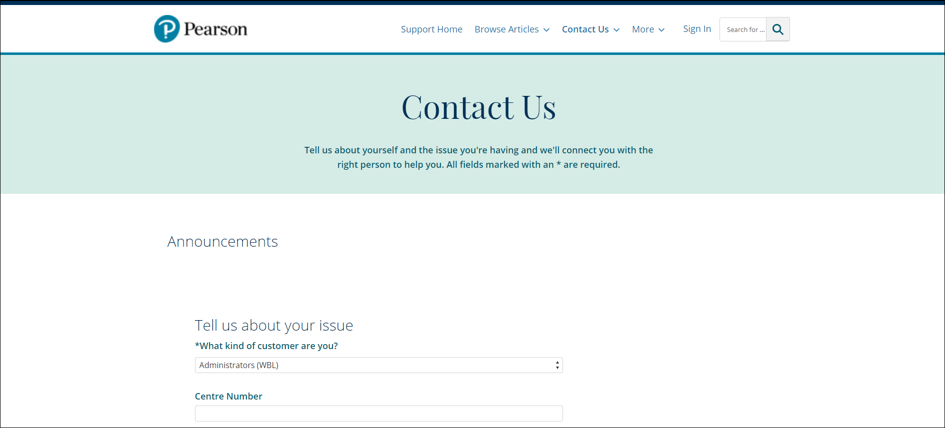 Submitting a query to the Training from Pearson Team
