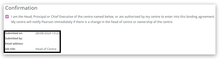 Centre Terms & Conditions Confirmation